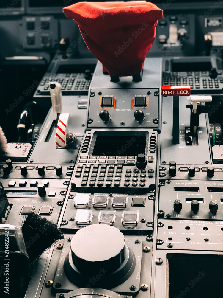 Interior of a pilot cockpit cabin private jet Stock Photo | Adobe Stock