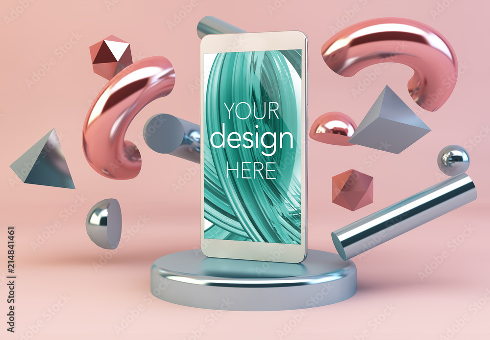 Smartphone with Geometric Shapes Mockup Stock Template | Adobe Stock