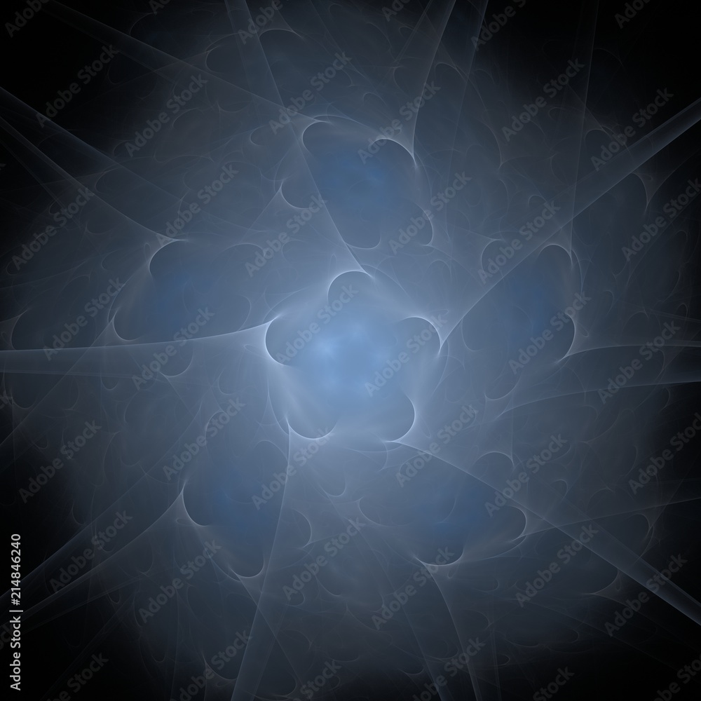 Fractal flame, has five-fold rotational symmetry with pale blue flower ...