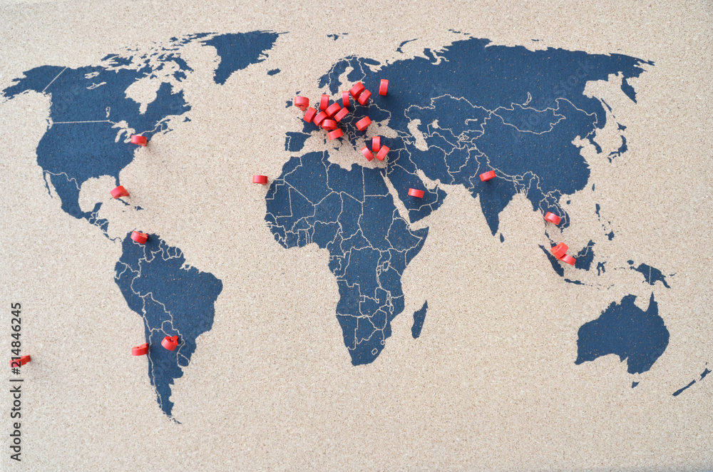 Pinboard map with pins in it Stock Photo | Adobe Stock