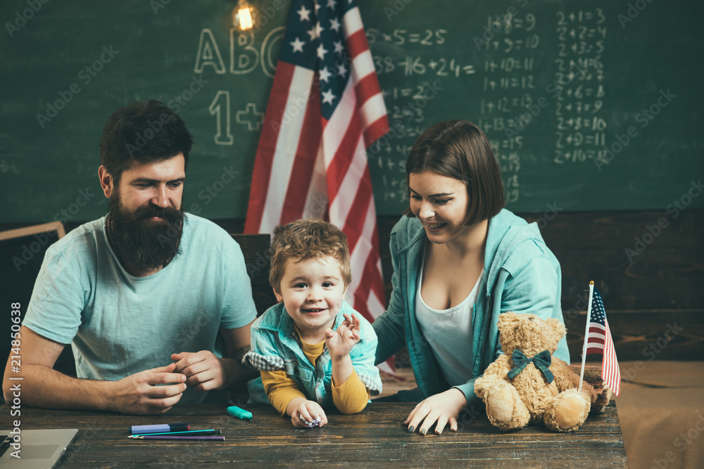 Fourth of July. Happy family celebrate Fourth of July with american ...