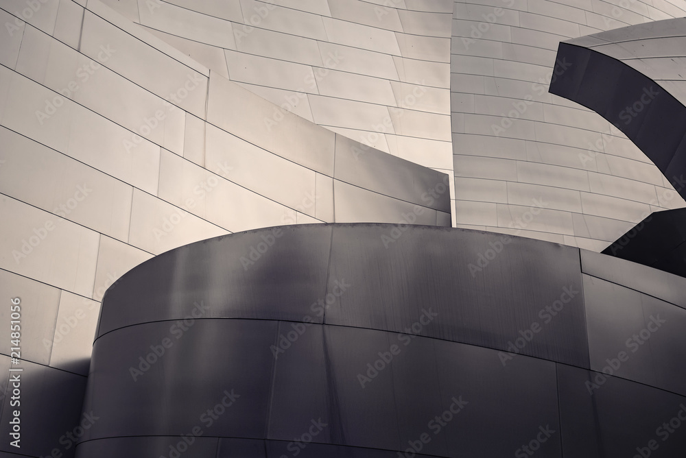 Architectural abstract of a metal clad building in Los Angeles ...