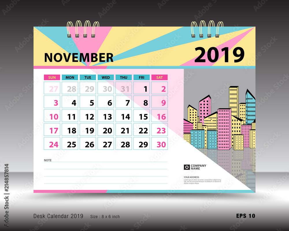 Desk calendar for NOVEMBER 2019 template, Printable calendar, Planner ...
