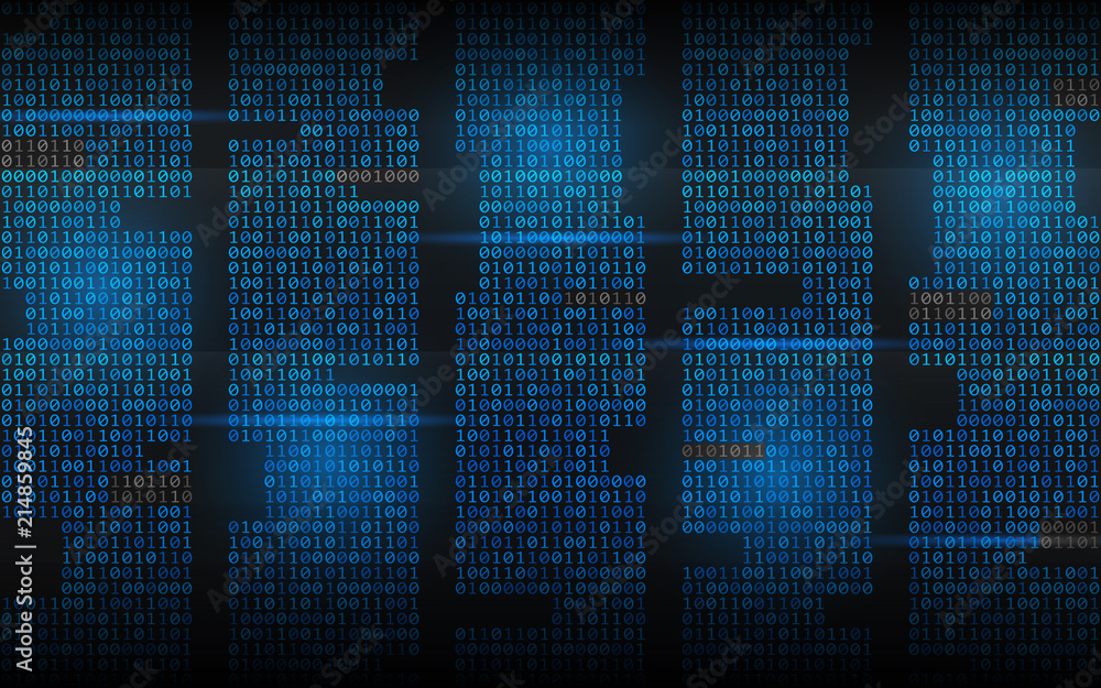 Binary background. Abstract streaming code. Matrix digits on dark backdrop. Blue columns with ...