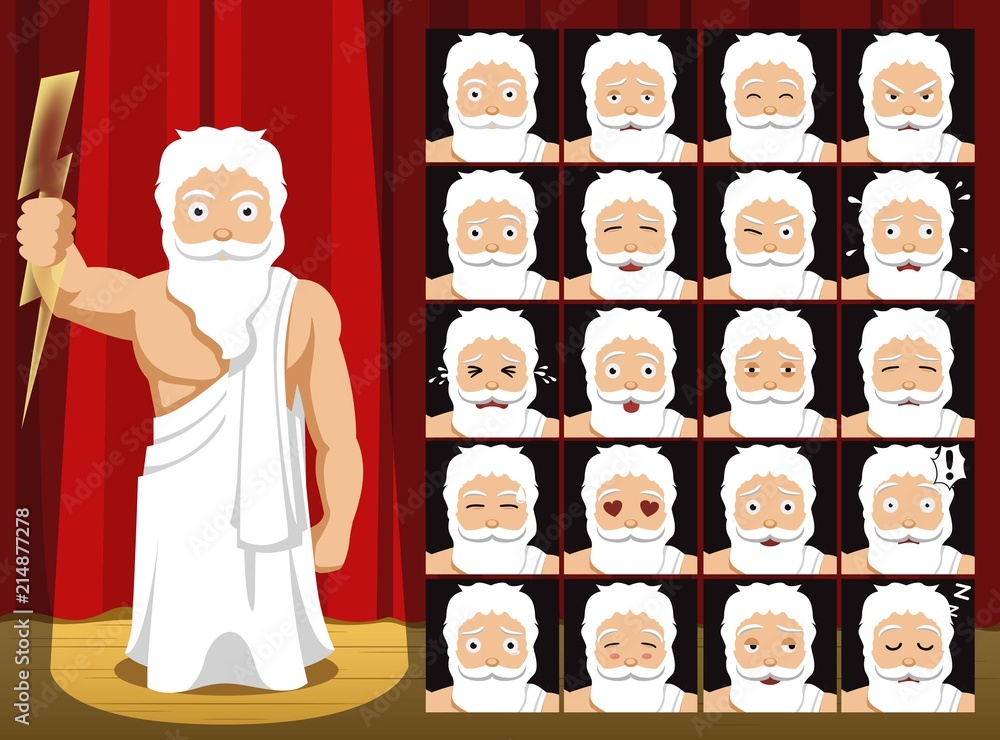 Greek Gods Zeus Costume Cartoon Emotion faces Vector Illustration Stock ...