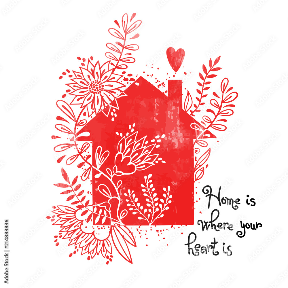 Hand drawn typography poster. Vector illustration with black house ...