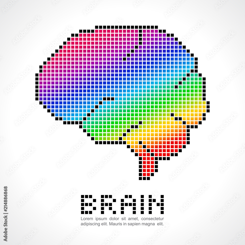 Human brain with rainbow digital pixel concept Stock Vector | Adobe Stock