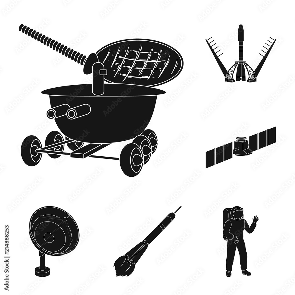 Space technology black icons in set collection for design.Spacecraft ...