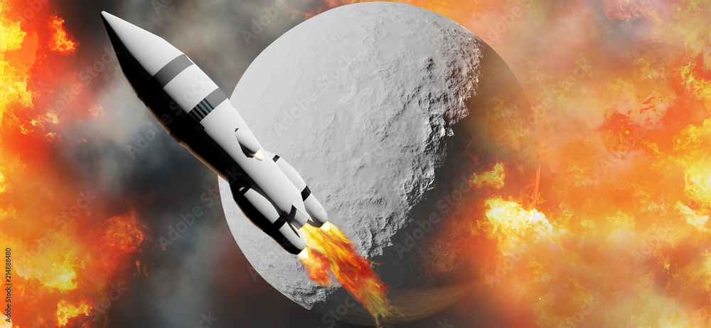 fire flames at planet with transport rocket 3d-illustration Stock ...
