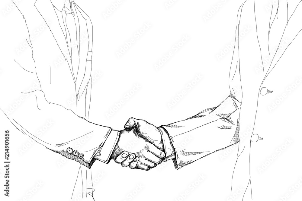 creative drawing sketch of two businessman shaking hand each other for ...