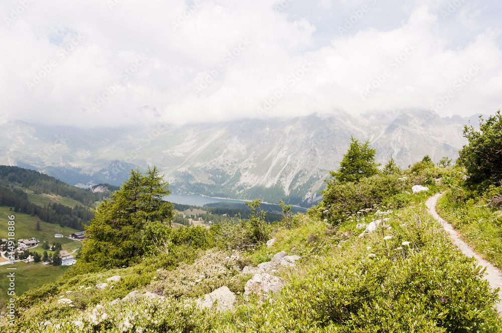 Sils, Val Fex, Fextal, Furtschellas, Silsersee, Seenplatte, Wanderweg ...