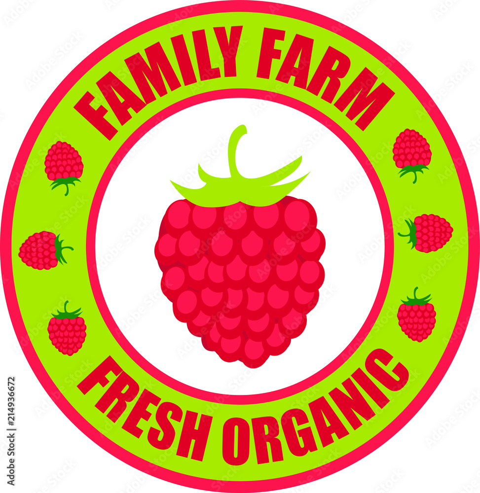 Vetor do Stock: Raspberries logo. Vector round label raspberries. Fruit ...