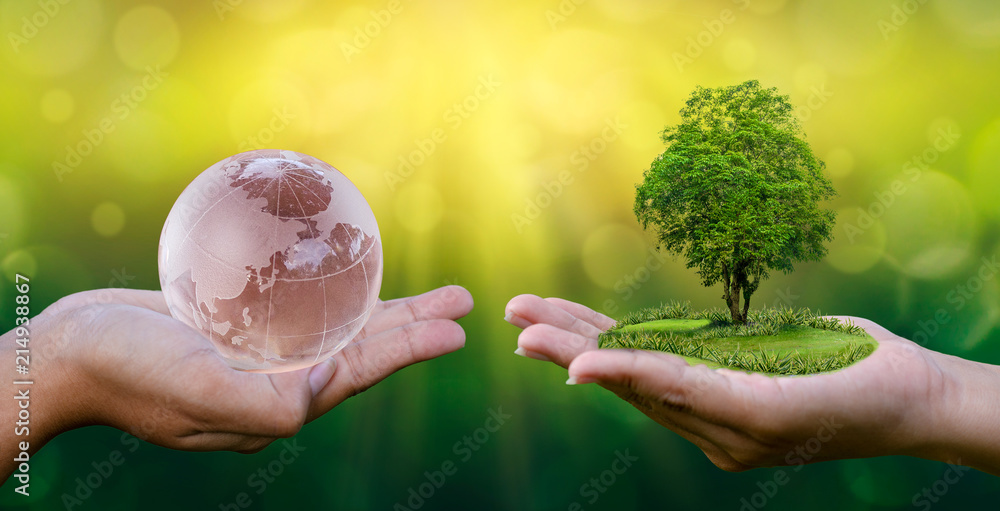 Concept Save the world save environment The world is in the hands of ...