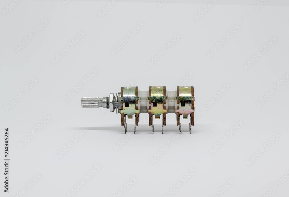 Six gangs potentiometer or variable resistor on white background. Stock ...