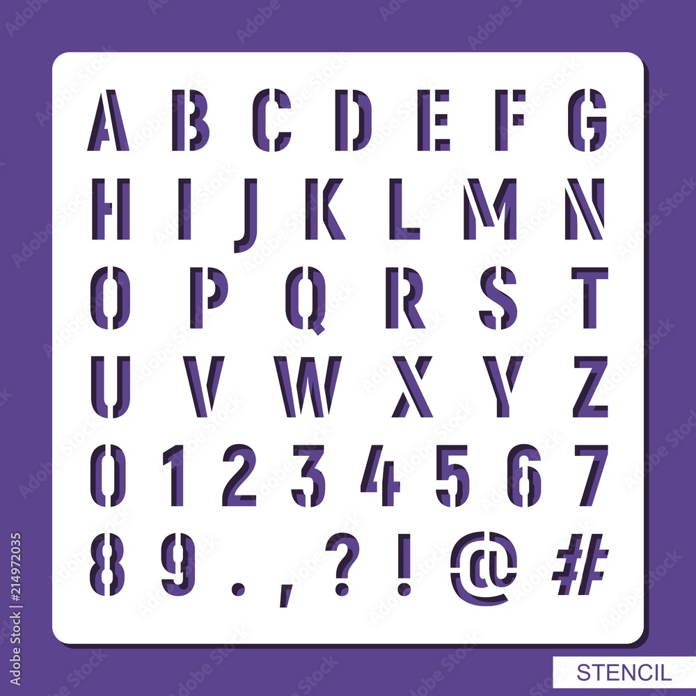Stencil Alphabet. Numbers, symbols, punctuation marks. Template for ...