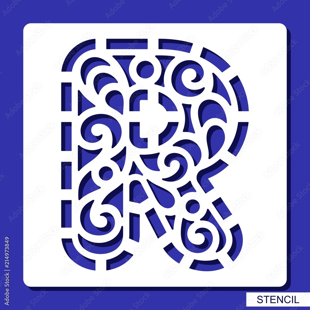 Stencil. Alphabet. Lacy letter R. Template for laser cutting, wood ...