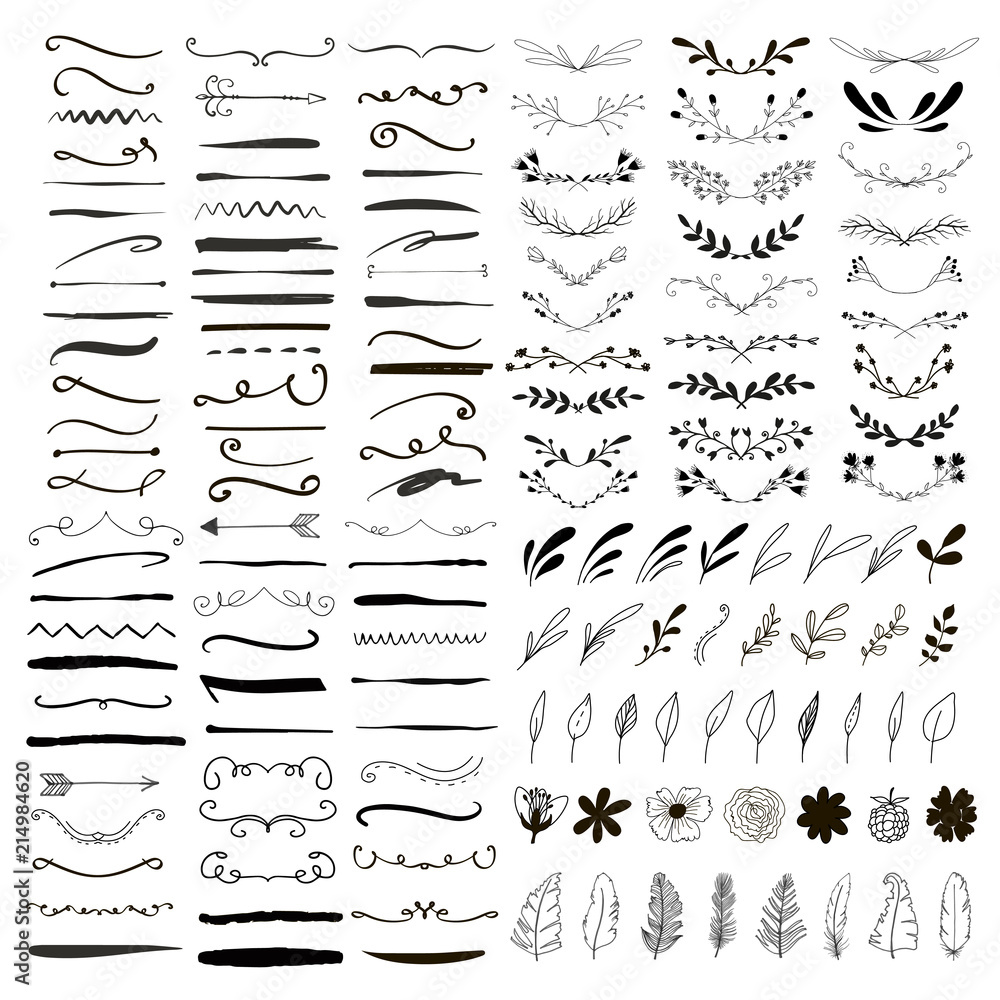 Line borders, text dividers and laurel design elements. Vector ...