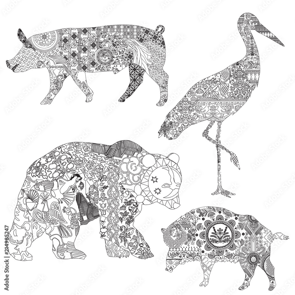 A set of animal symbols of the Slavic countries. Wild boar - Poland ...