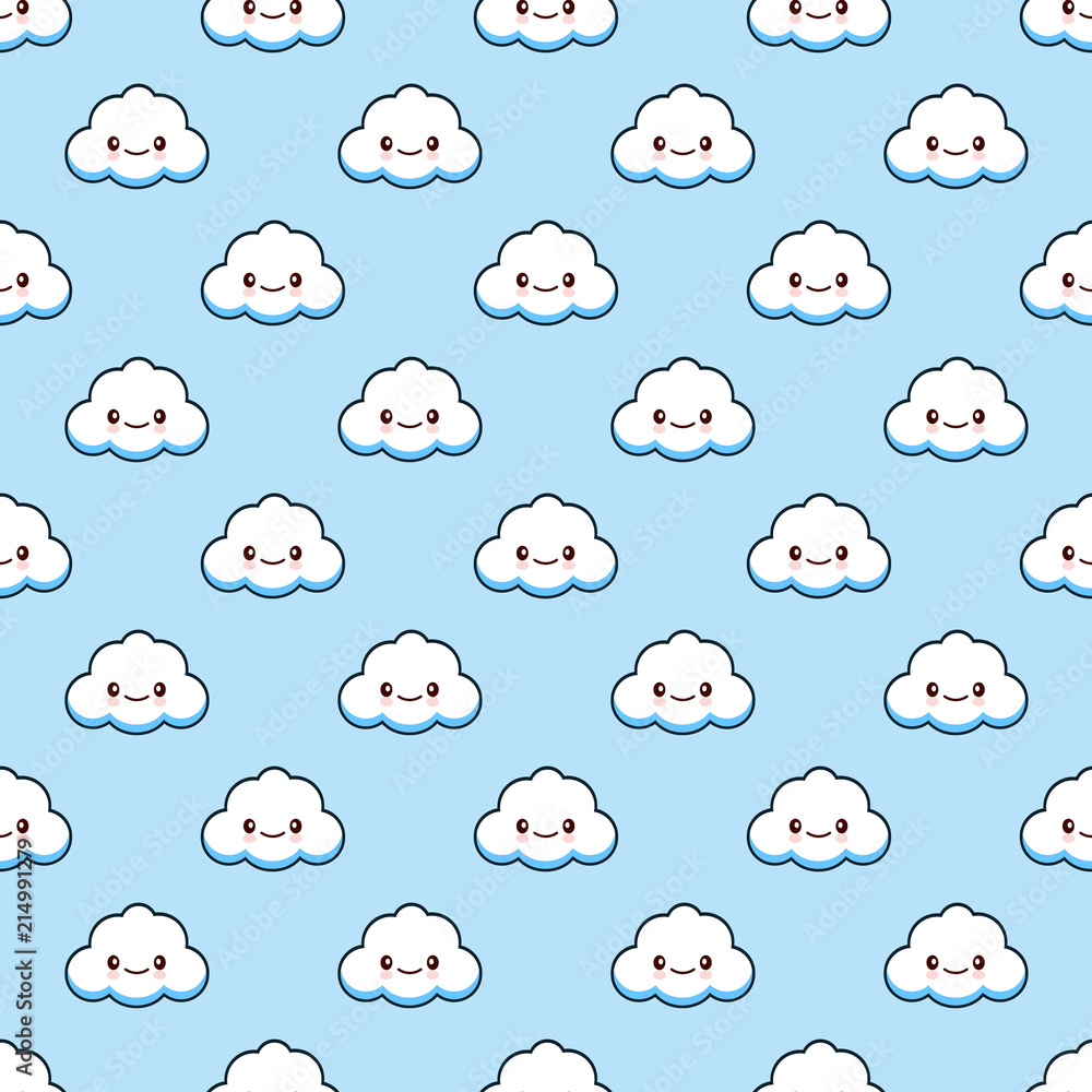 Vector White Funny Clouds Smile Background Texture Blue Sky Wallpaper ...