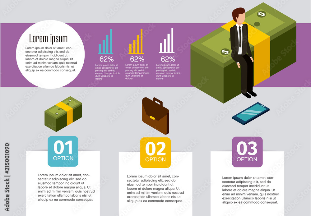 Purple Yellow Business Money Finance Briefcase Infographic Layout Stock ...