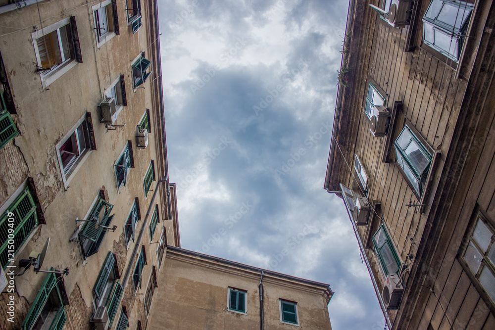 narrow backstreet urban city view scene of slums poor dirty old common ...