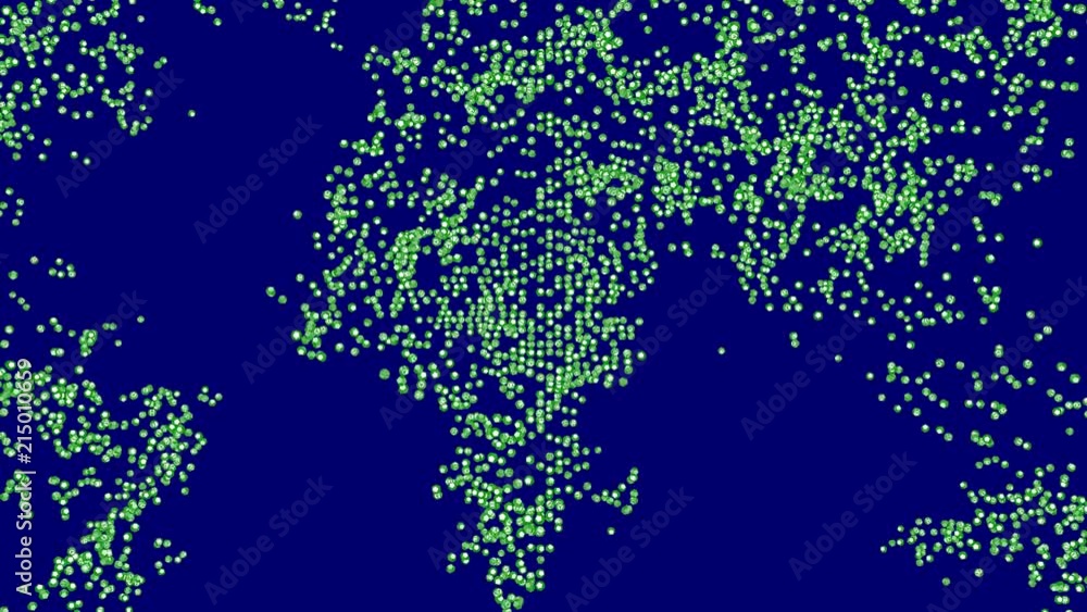 3d particles, objects form World map as camera zooms out. 3d animation ...