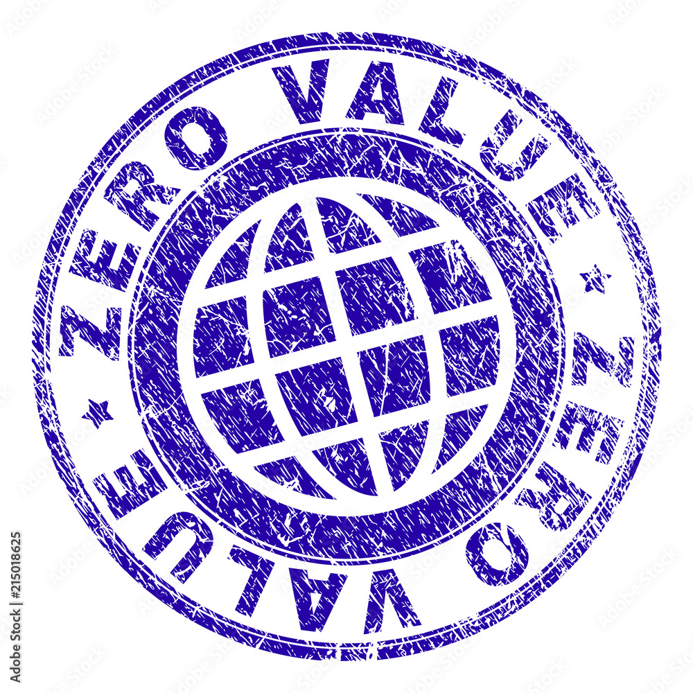 ZERO VALUE stamp imprint with grunge effect. Blue vector rubber seal ...