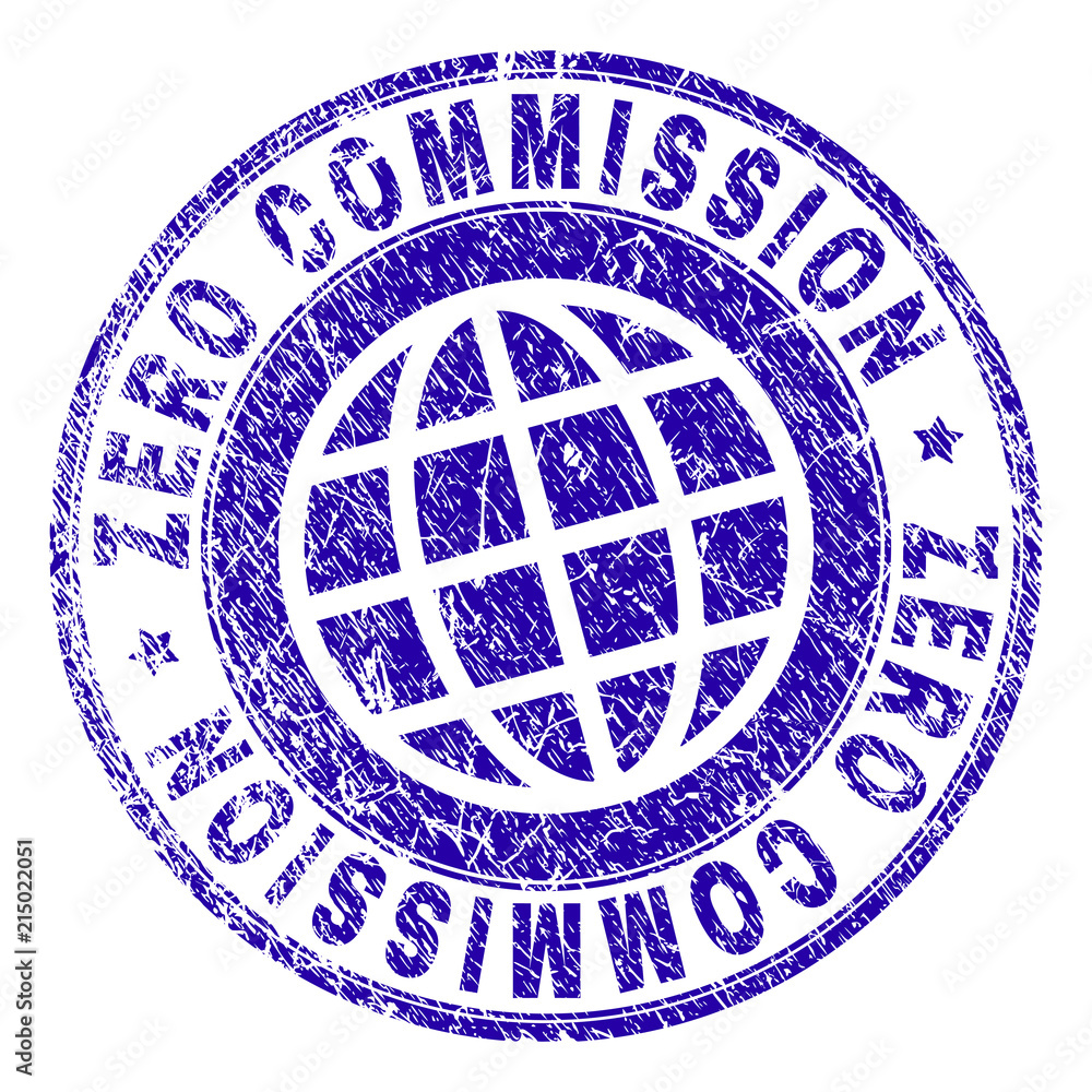 ZERO COMMISSION stamp print with grunge effect. Blue vector rubber seal ...