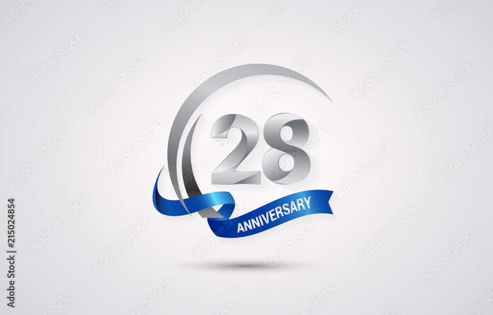 28 Years Anniversary Celebration Logotype. Silver Elegant Vector ...
