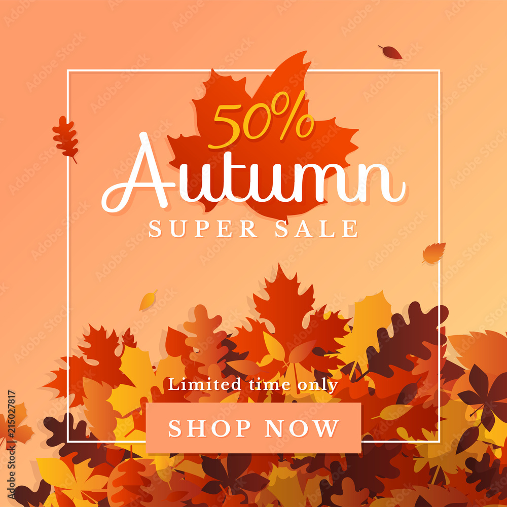 Autumn super sale flyer background design template. Fall discount ...
