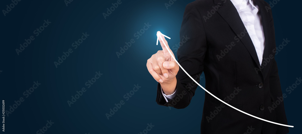 business hand touching point graph growth or increase business chart ...