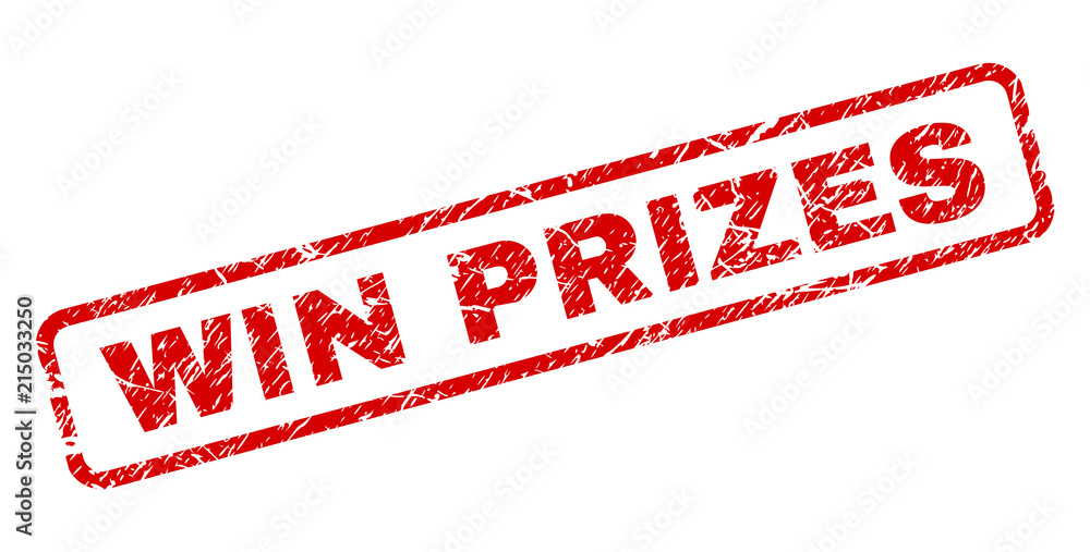 WIN PRIZES stamp seal print with scratced style. Red vector rubber ...