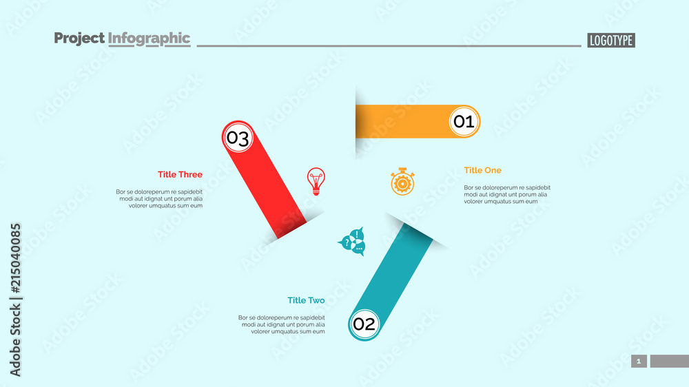 Three steps process chart slide template. Business data. Option ...