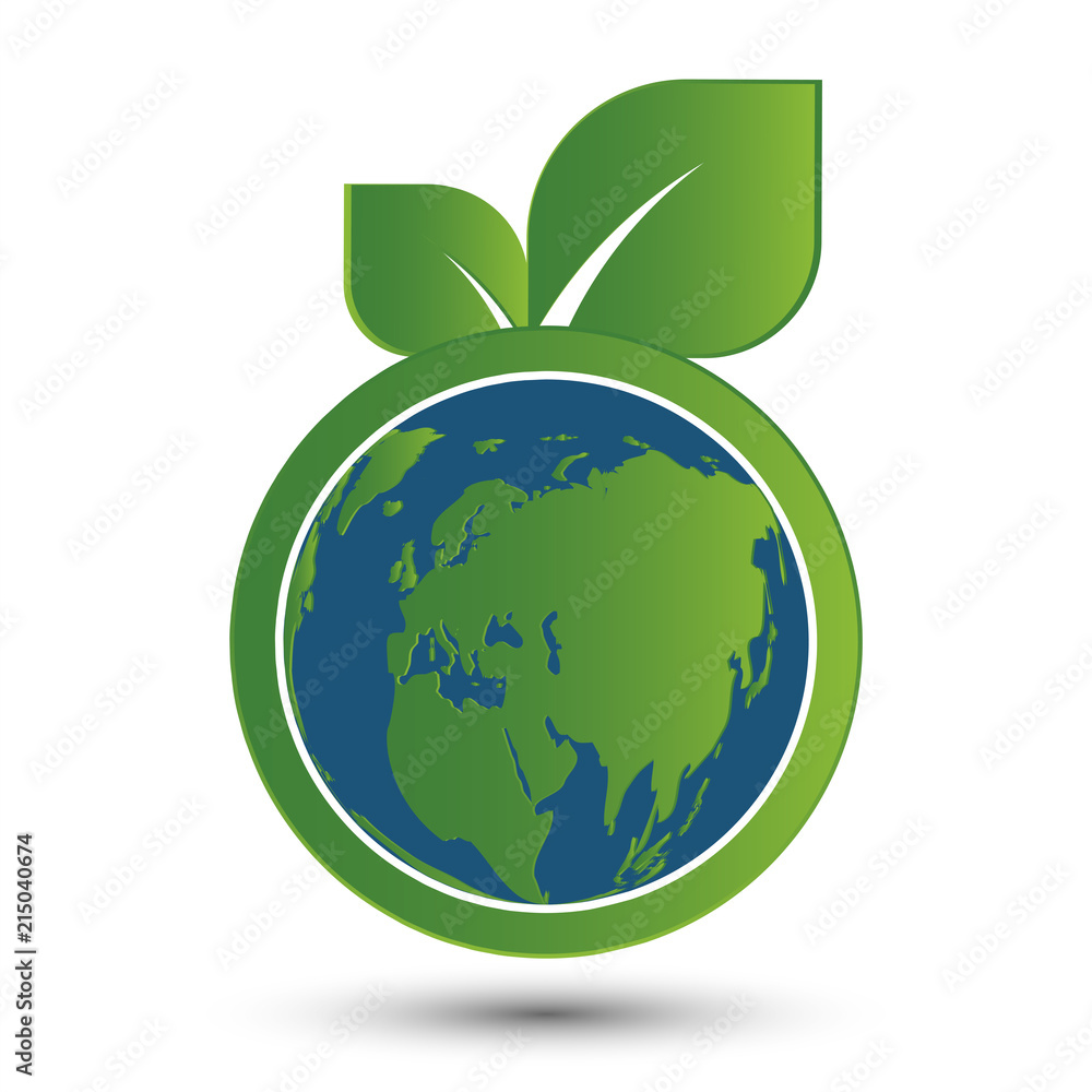 Earth symbol with green leaves around.Ecology.Green cities help the ...