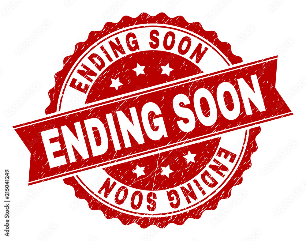 ENDING SOON seal imprint with corroded texture. Rubber seal imitation ...