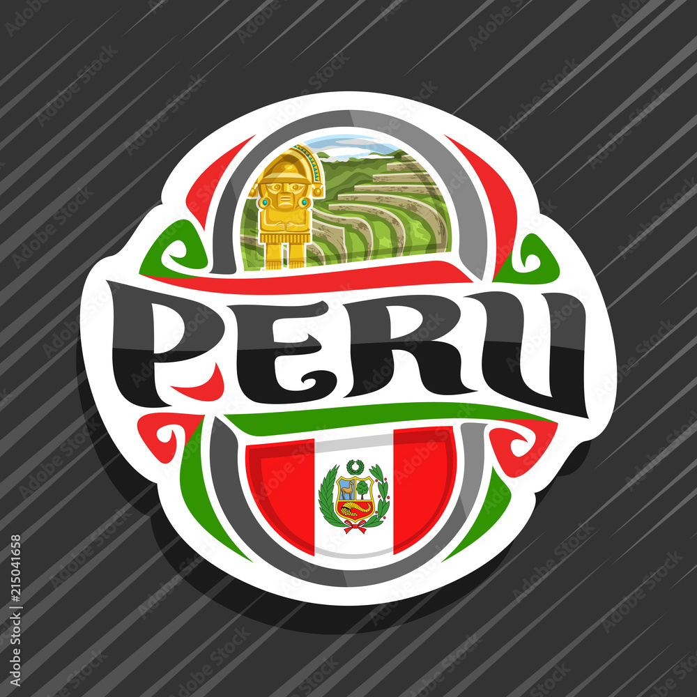 Vector logo for Peru country, fridge magnet with peruvian state flag ...