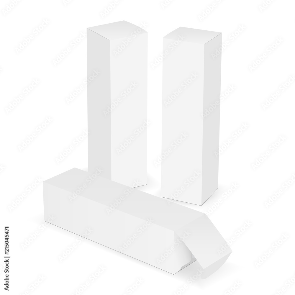 Set of high rectangular cardboard boxes isolated on white background ...