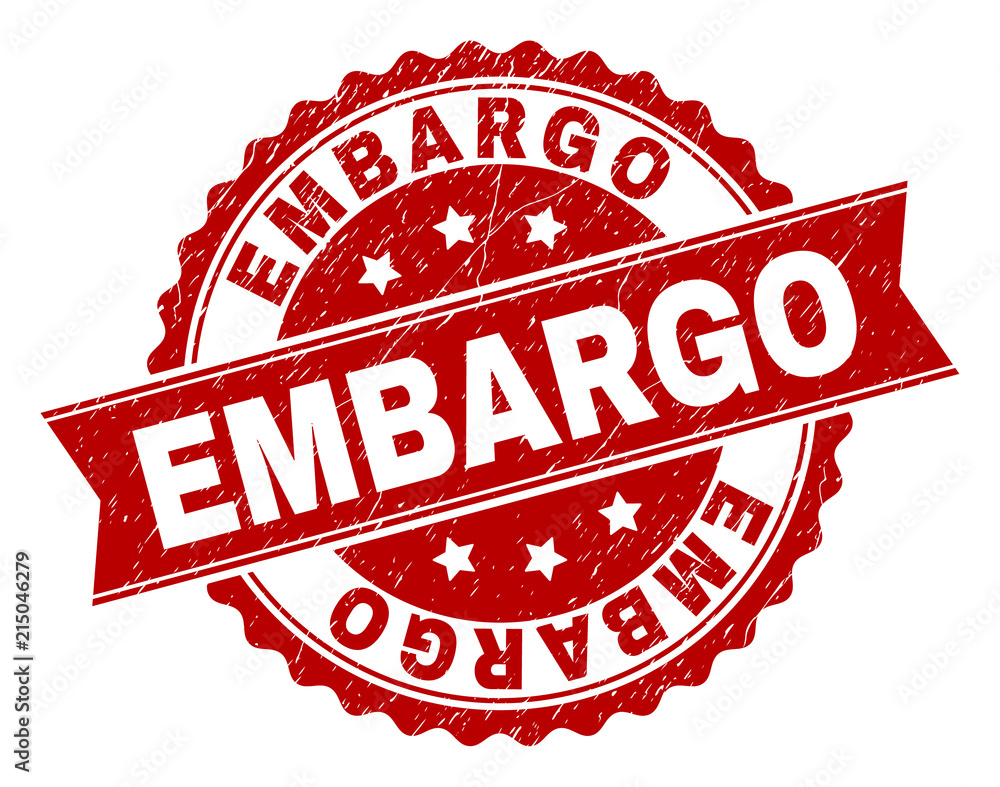 EMBARGO seal print with distress style. Rubber seal imitation has round ...
