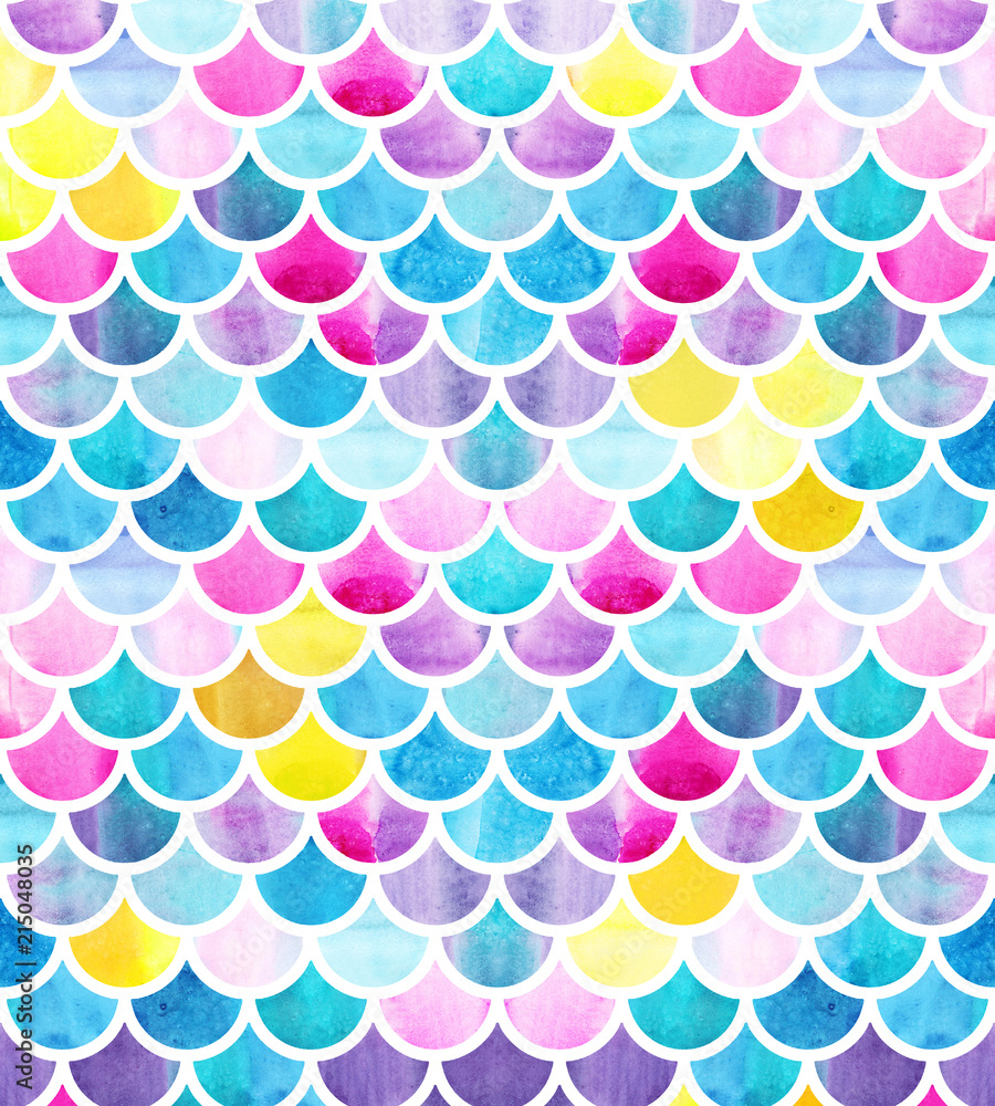Mermaid scales. Watercolor fish scales. Bright summer pattern with ...