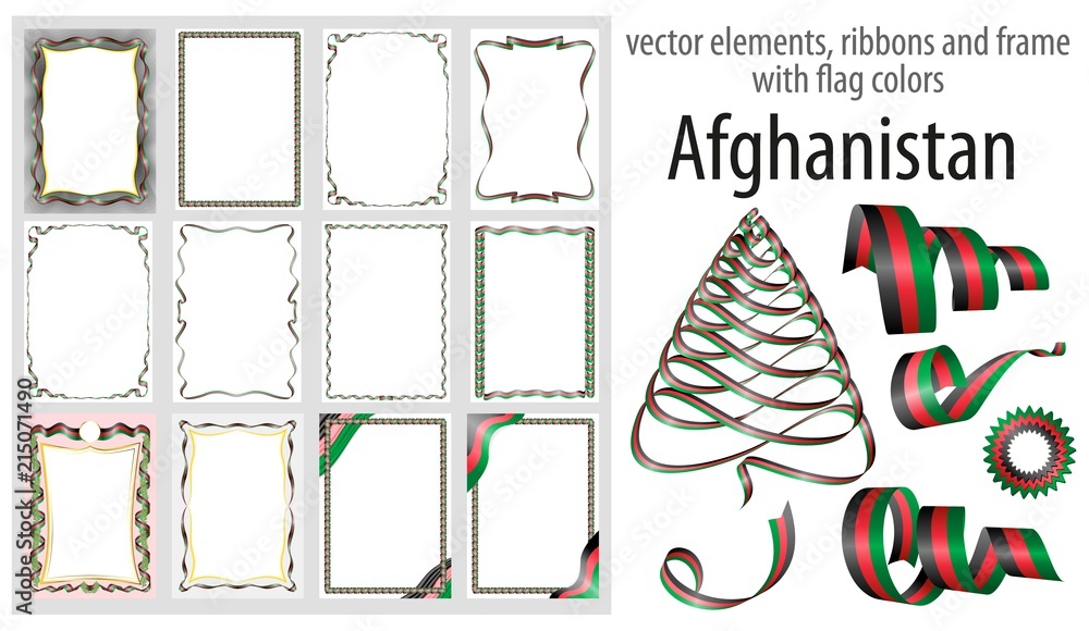 vector elements, ribbons and frames with flag colors Afghanistan ...