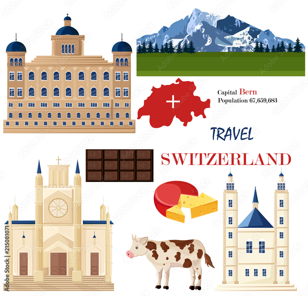 Switzerland architecture and symbolistic elements set Vector. Famous ...