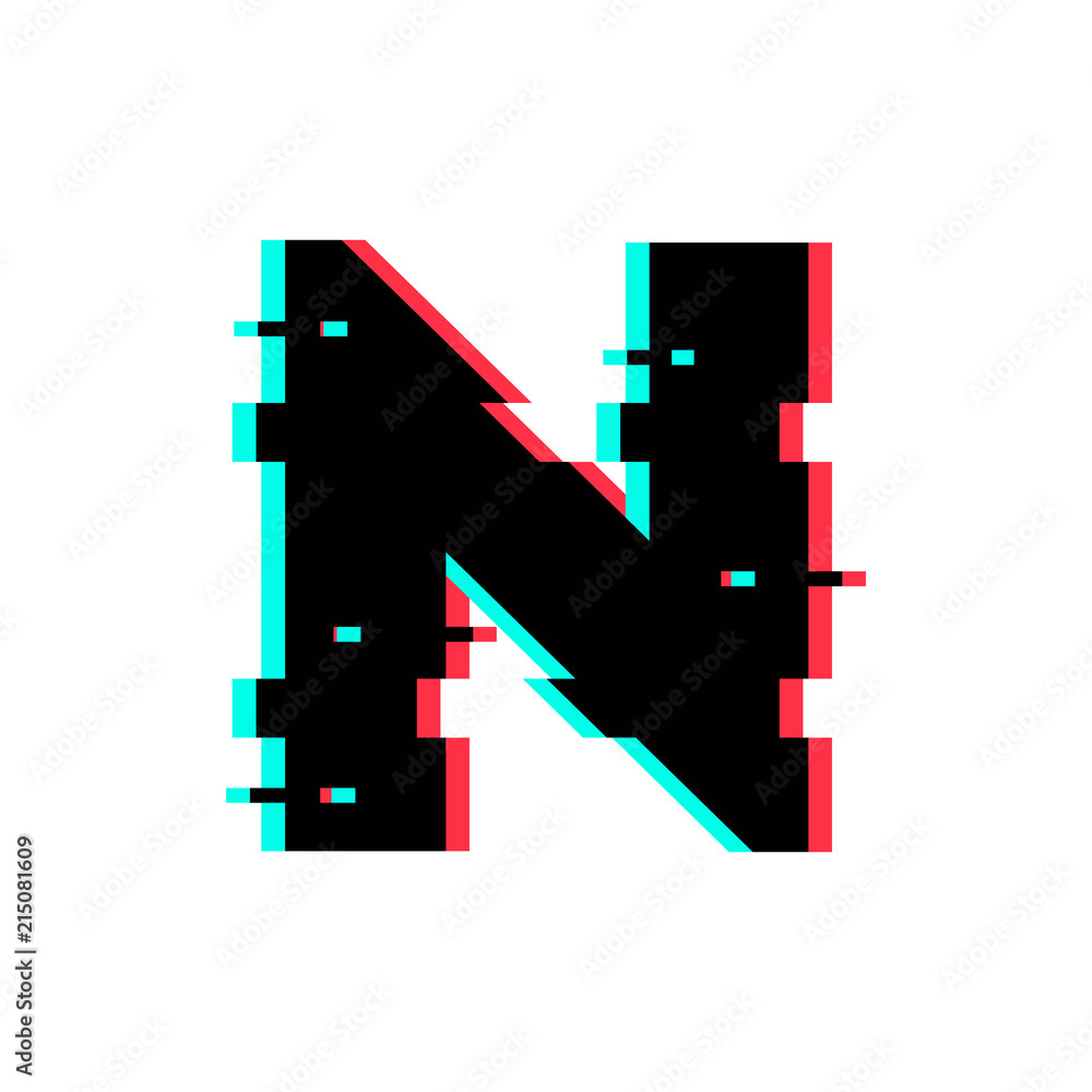 Vector Logo Letter N Glitch Distortion Stock Vector | Adobe Stock