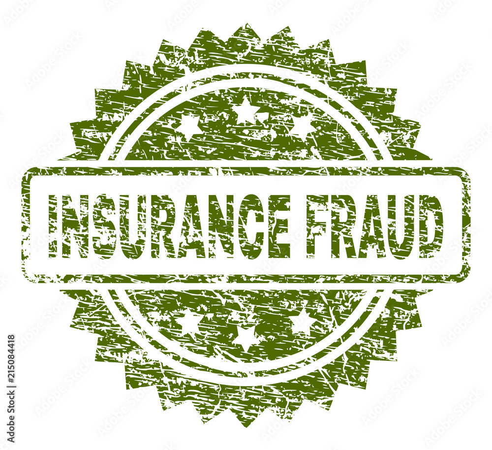 INSURANCE FRAUD stamp seal watermark with rubber print style. Green ...