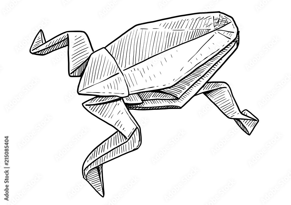 Frog origami illustration, drawing, engraving, ink, line art, vector ...