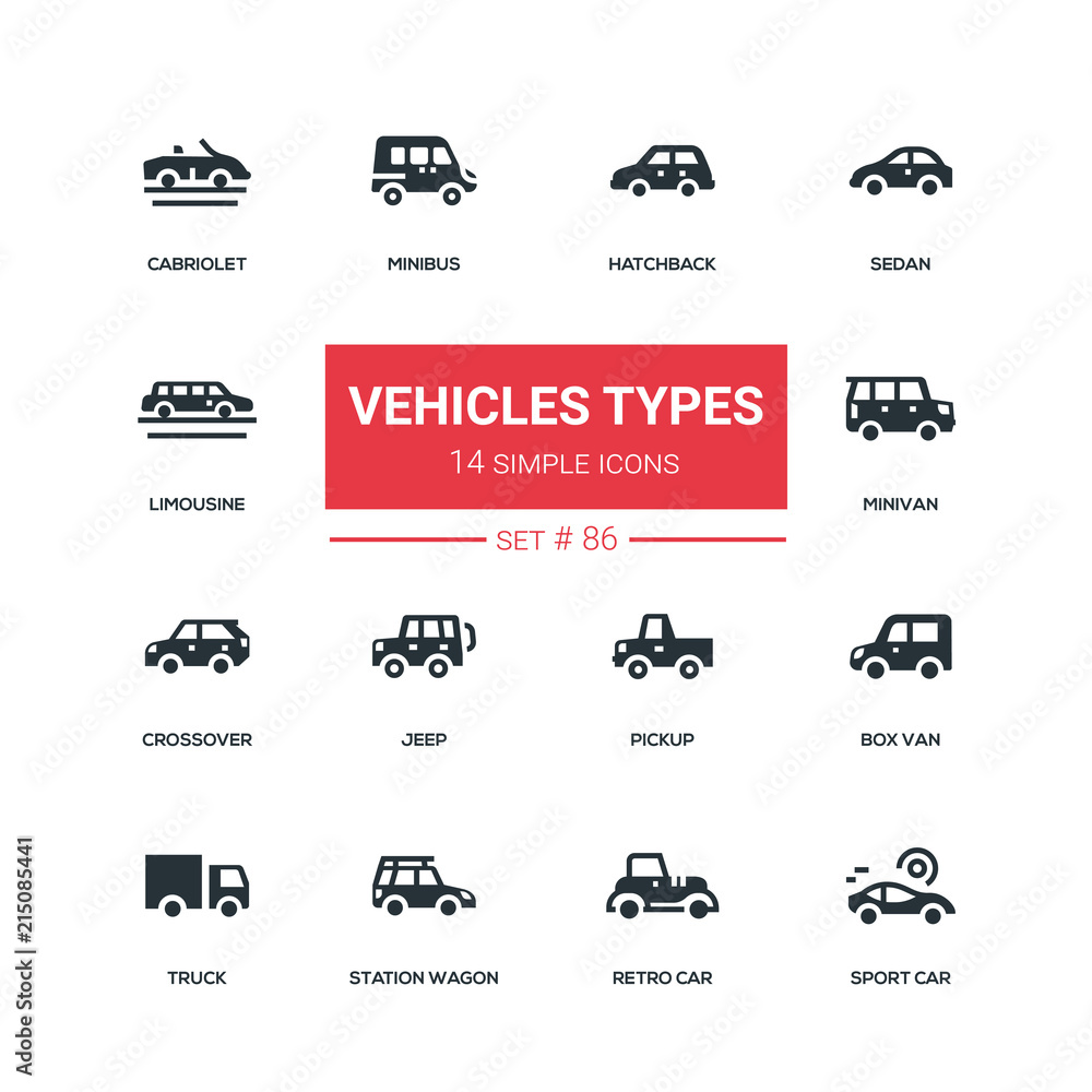 Vehicle types - flat design style icons set Stock Vector | Adobe Stock