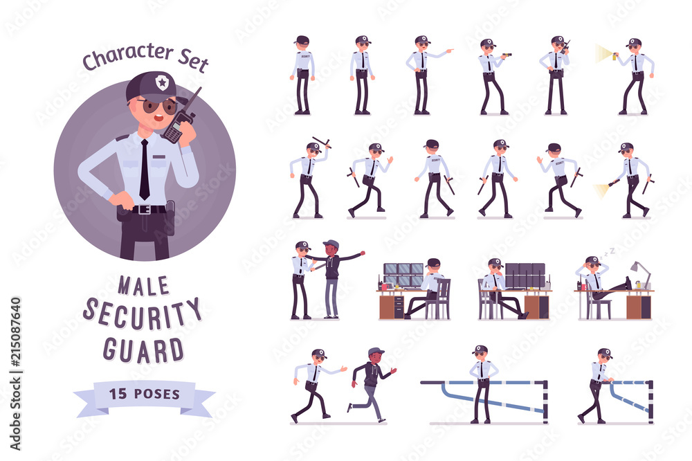 Male security guard ready-to-use character set Stock Vector | Adobe Stock