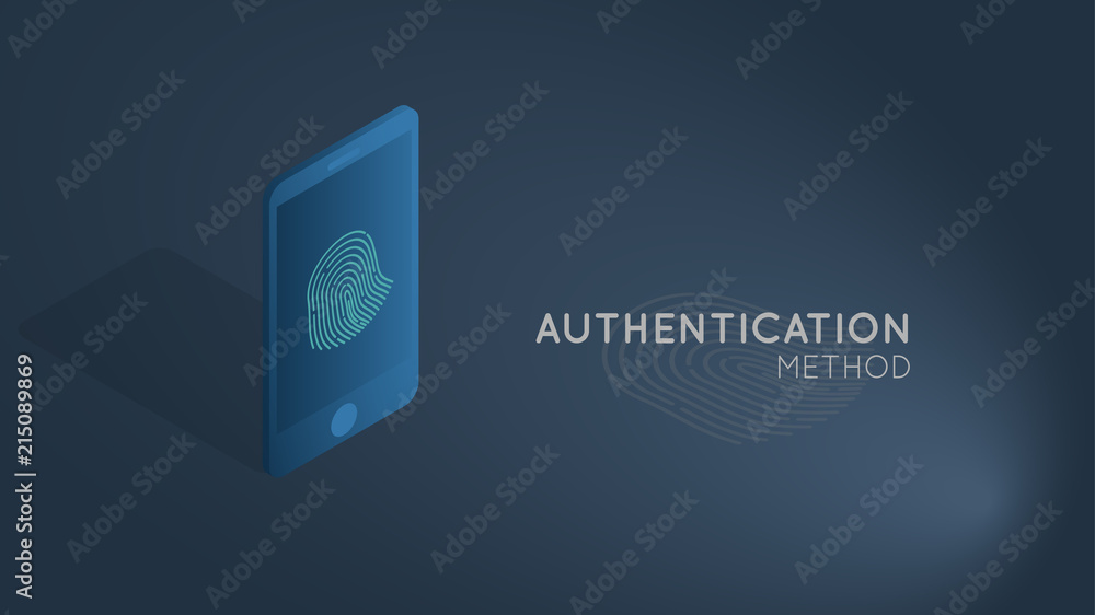 authentication fingerprint on smartphone concept, isometric design ...