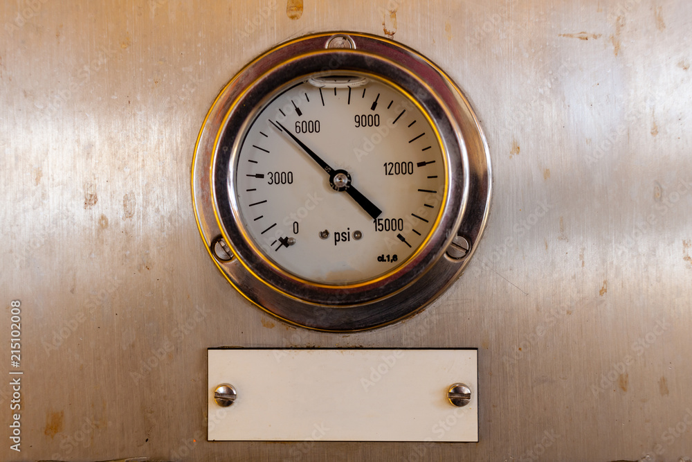 Pressure gauge or pressure indicator reading five thousand pressure ...