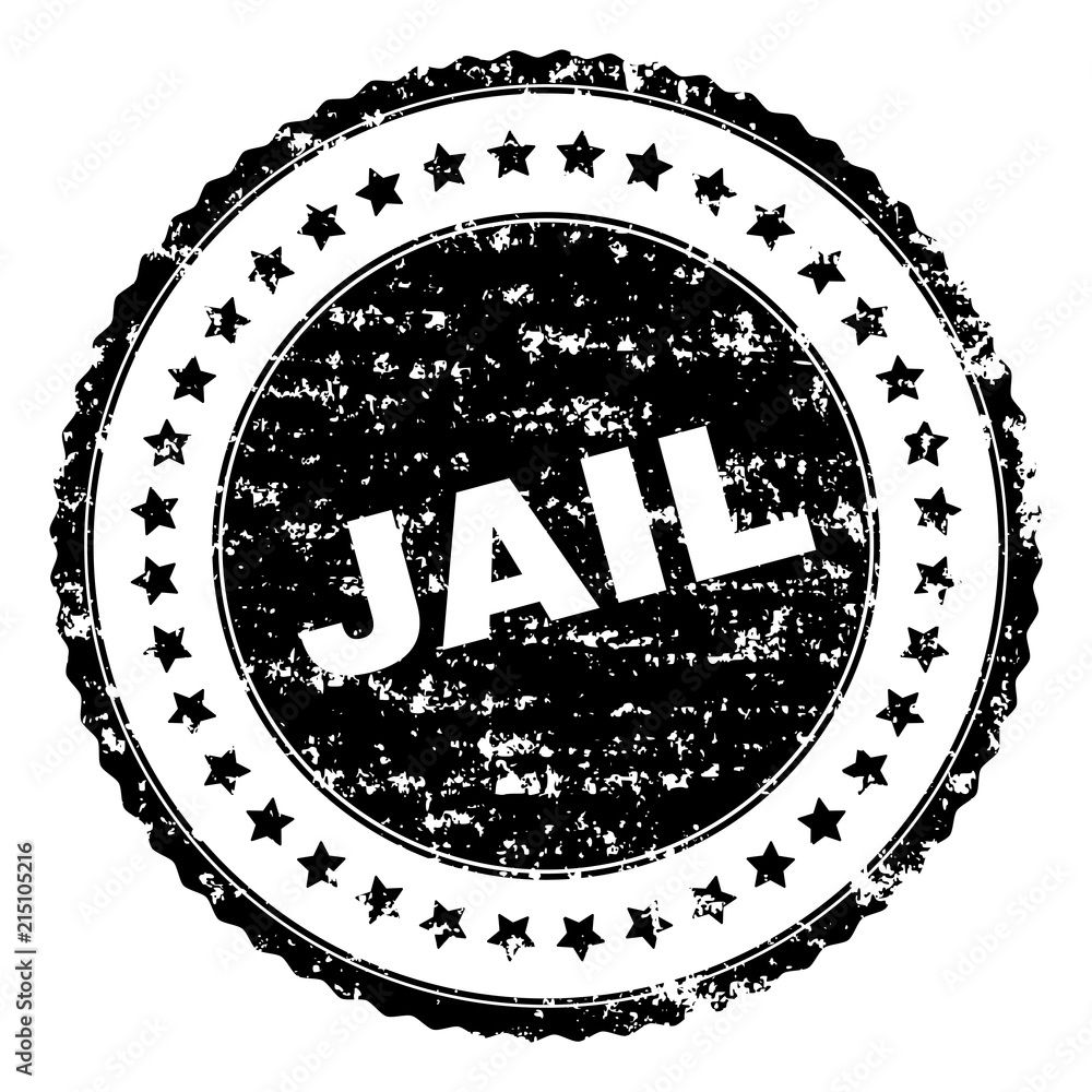 JAIL seal watermark with distress texture. Black vector rubber print of ...