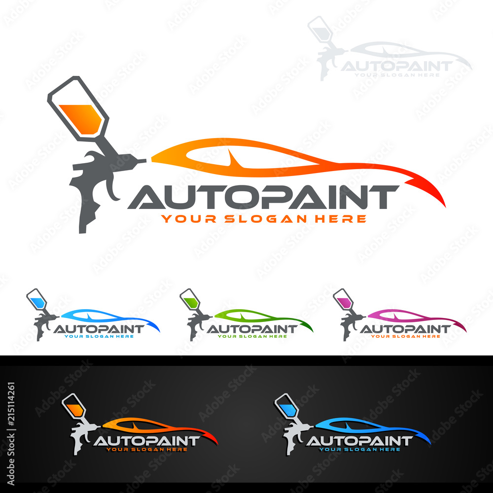 Car Painting Logo with Spray Gun and Sport Car Concept Stock Vector ...